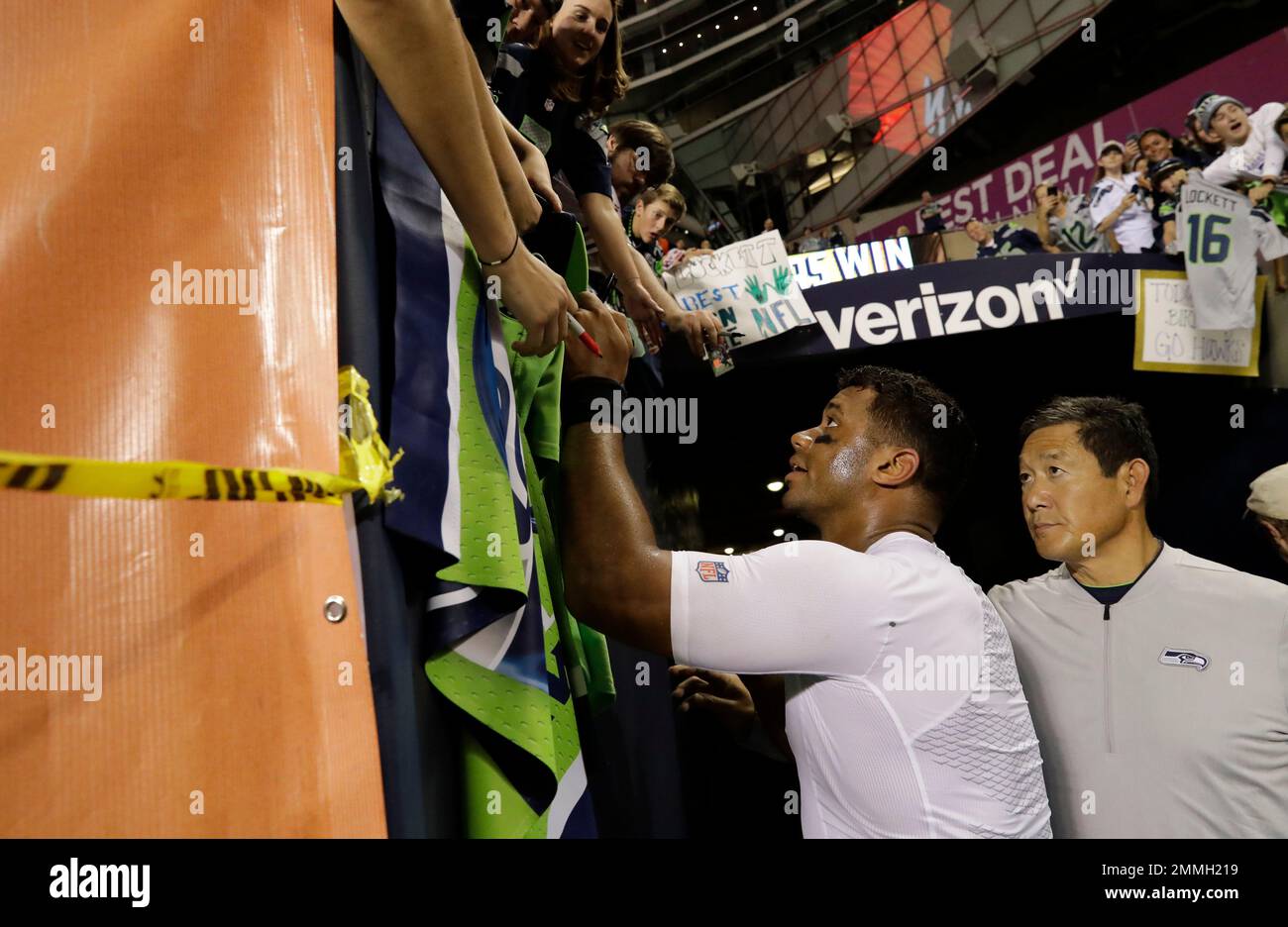 Seattle Seahawks quarterback Russell Wilson after an NFL football game ...