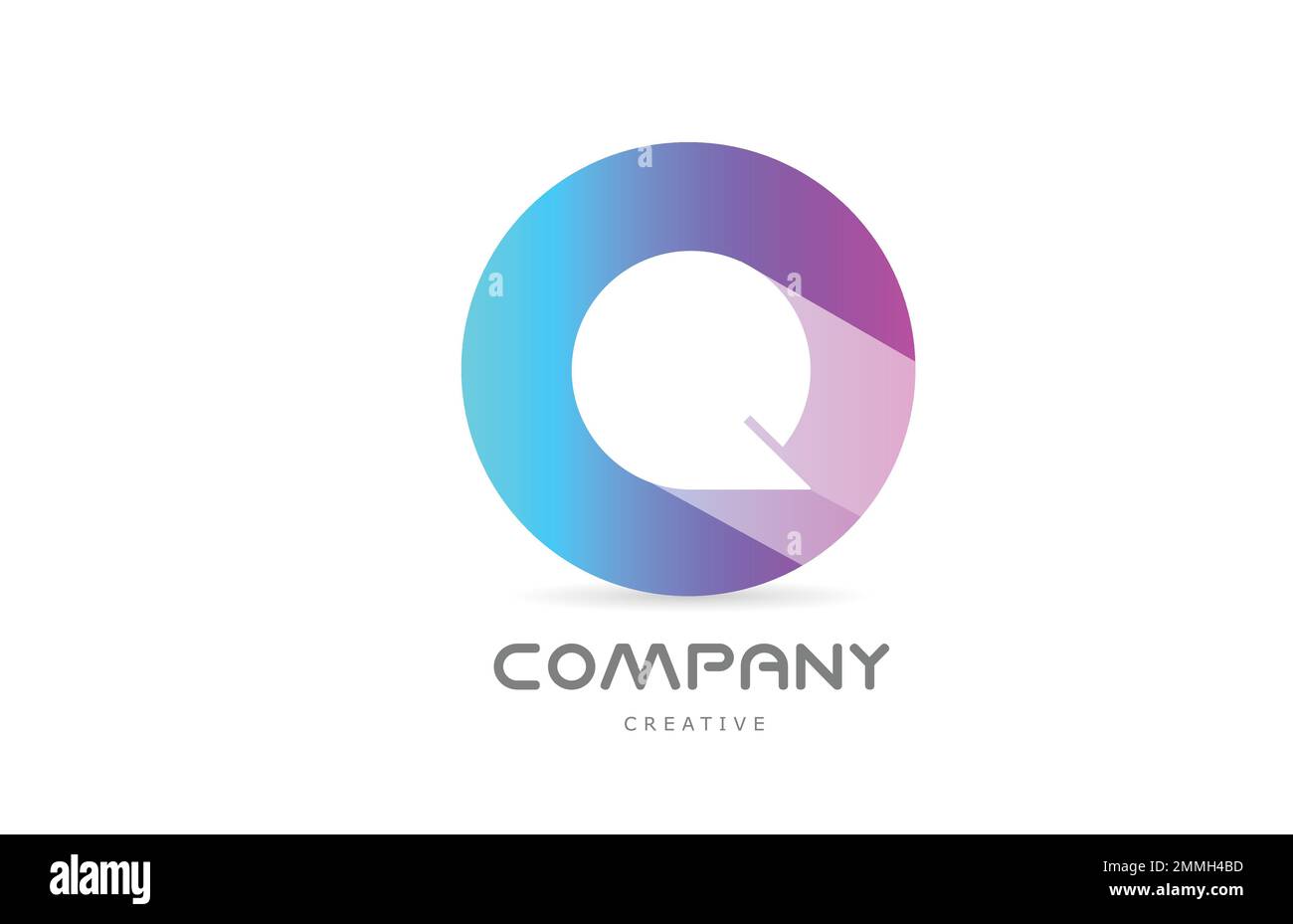 Q pink blue alphabet letter logo icon with long shadow and circle ...