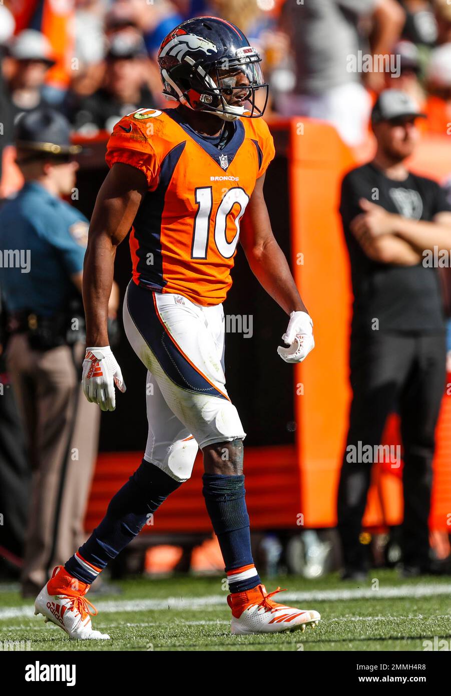 Denver Broncos wide receiver Emmanuel Sanders (10) celebrates a first ...
