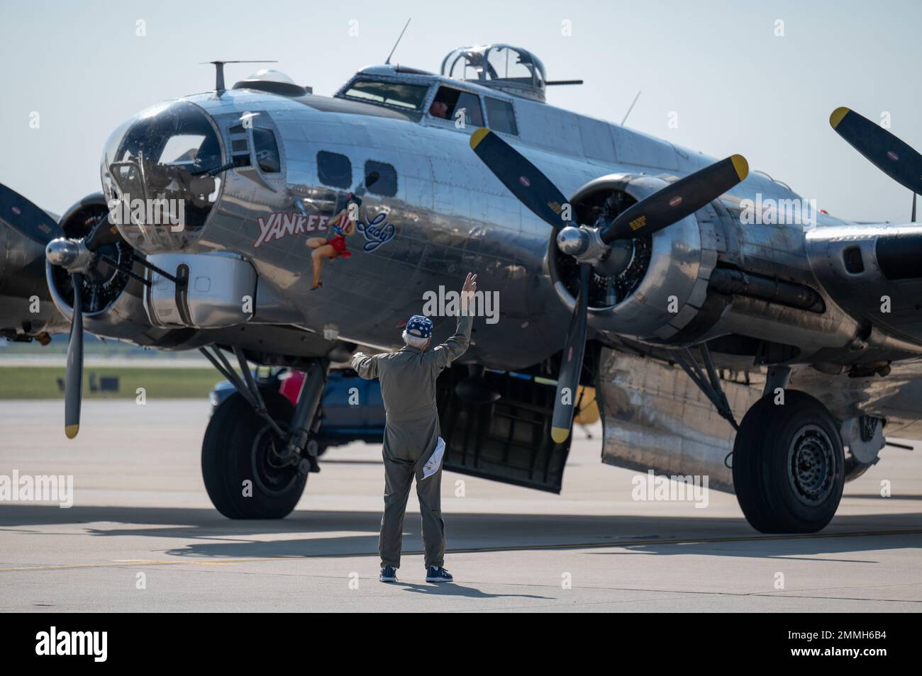 A member of the Yankee Air Force prepares the B-17 Yankee Lady for its ...