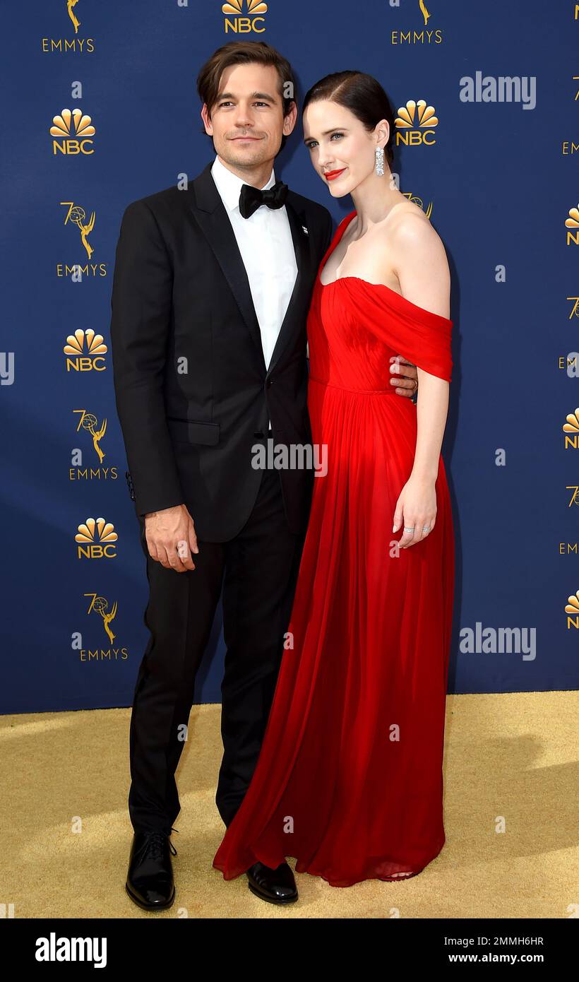 Jason Ralph and Rachel Brosnahan arrive at the 70th Primetime Emmy ...