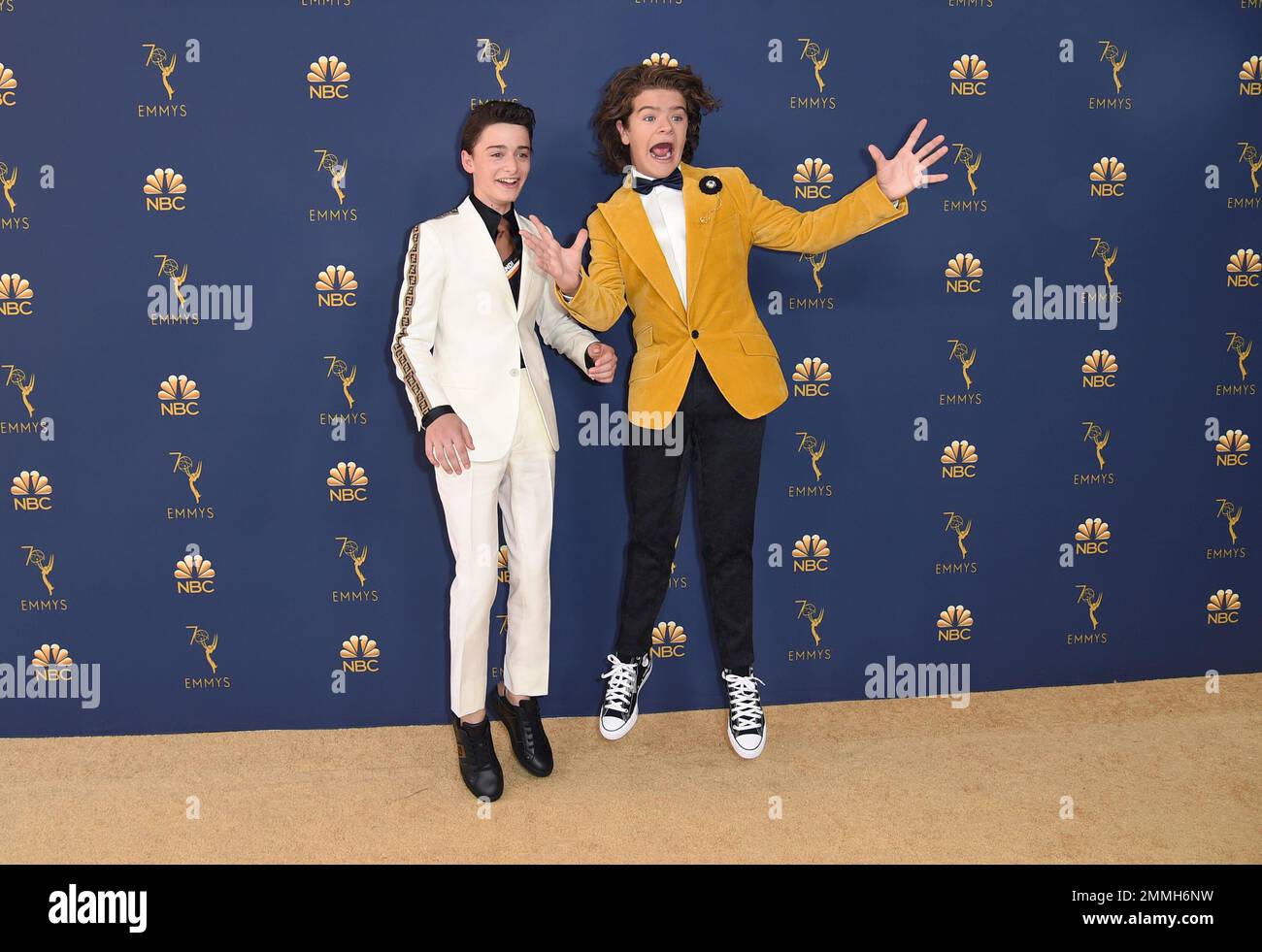Noah Schnapp, left, and Gaten Matarazzo arrive at the 70th Primetime ...