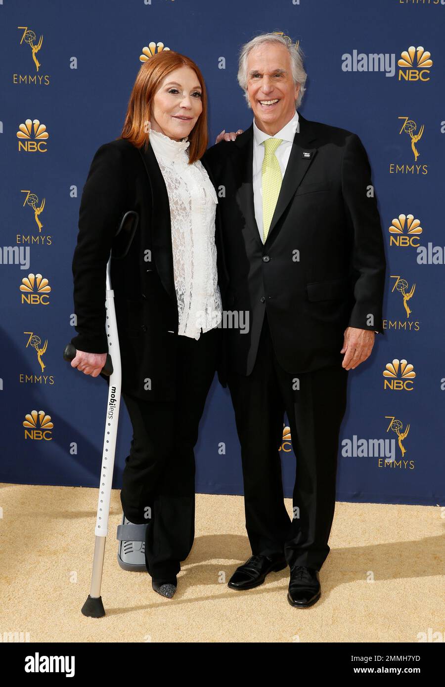 Stacey Weitzman, left, and Henry Winkler arrive at the 70th Primetime ...