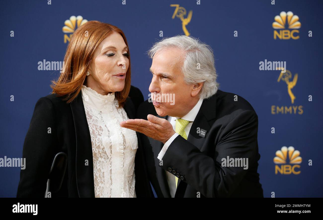 Stacey Weitzman, left, and Henry Winkler arrive at the 70th Primetime ...