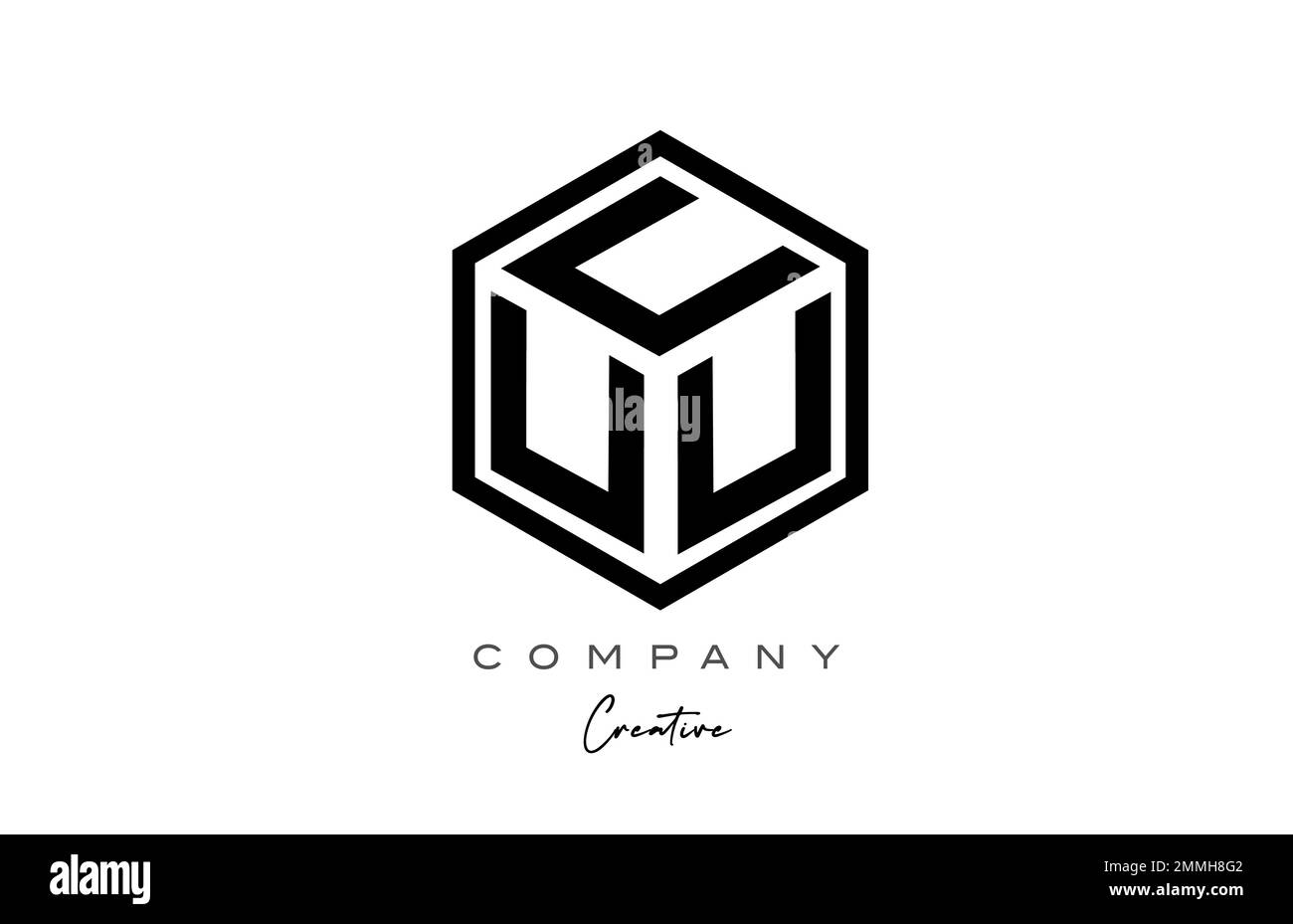 three letter cube U alphabet letter logo icon design with polygon ...