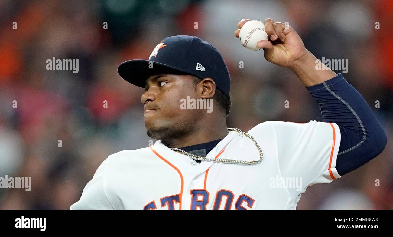 Houston Astros starting pitcher Framber Valdez throws against the ...