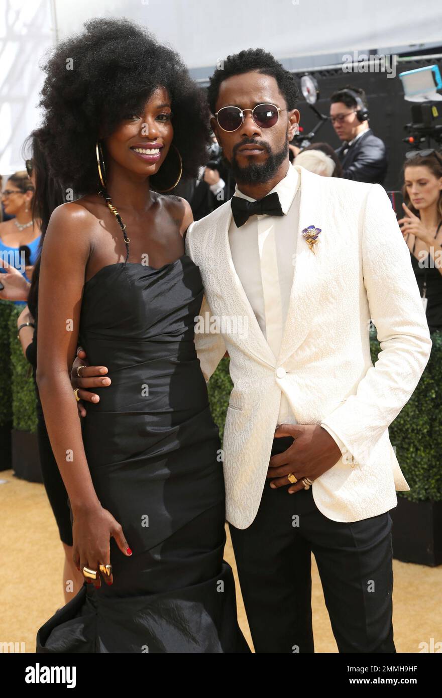 Xosha Roquemore, left, and Lakeith Stanfield arrive at the 70th ...