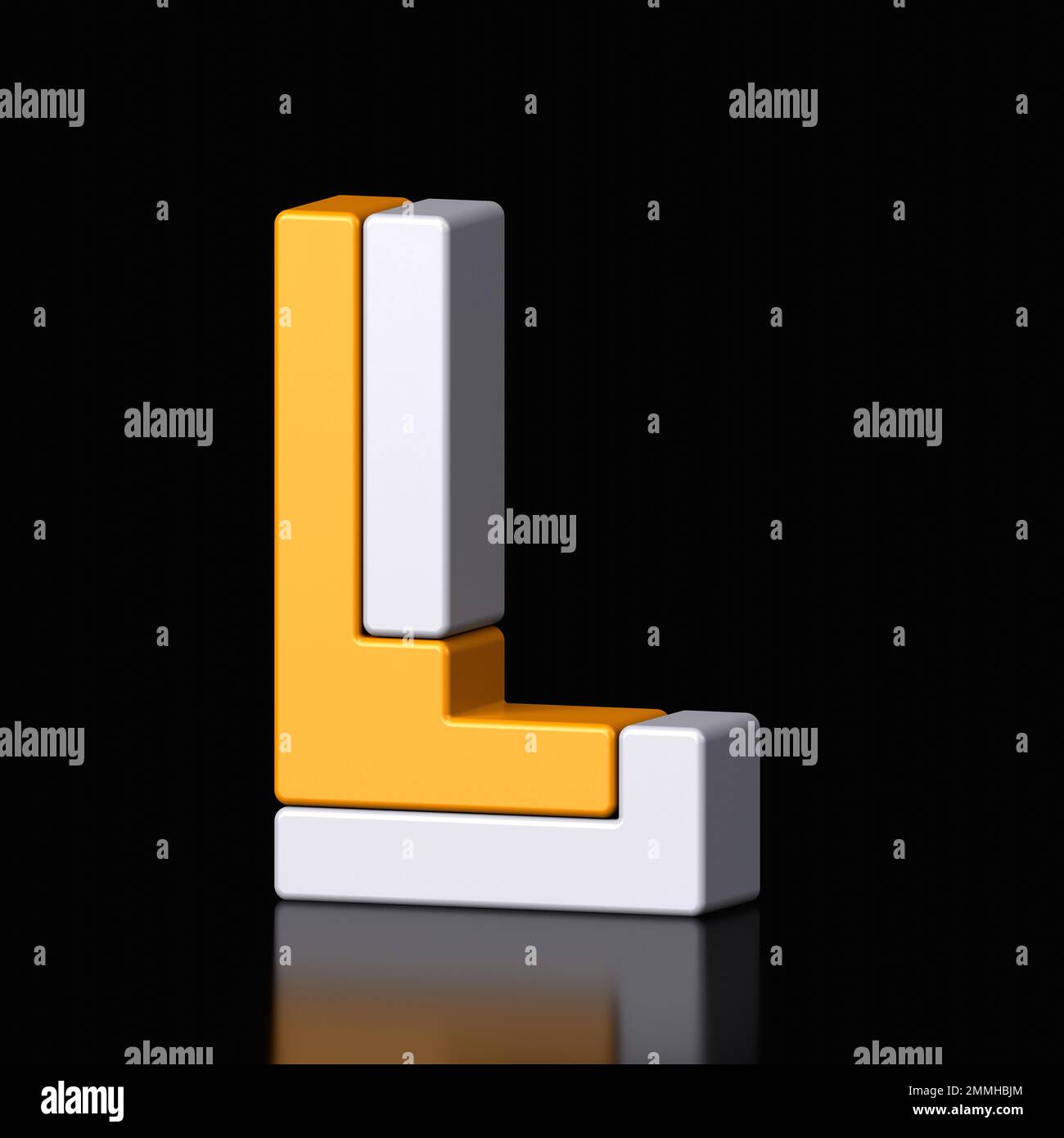 3d letter L plastic orange and white from alphabet isolated in a black ...