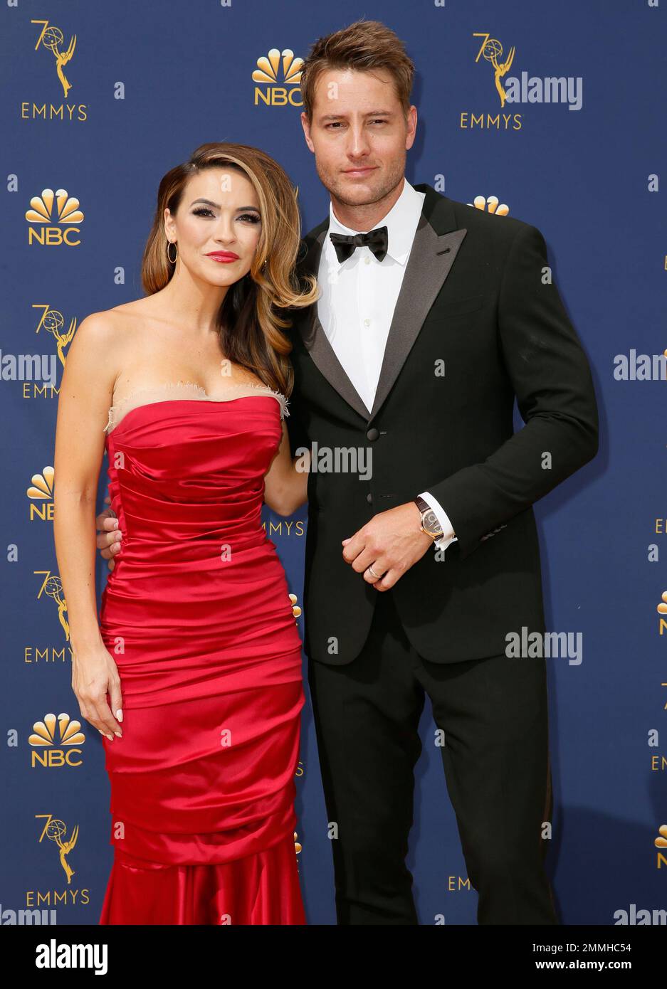 Chrishell Hartley, left and Justin Hartley arrive at the 70th Primetime ...
