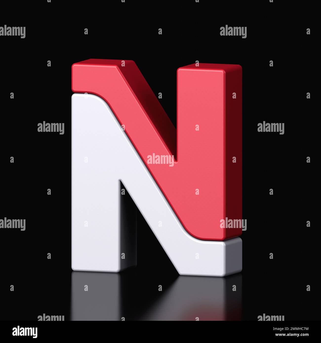3d letter N plastic red and white from alphabet isolated in a black ...