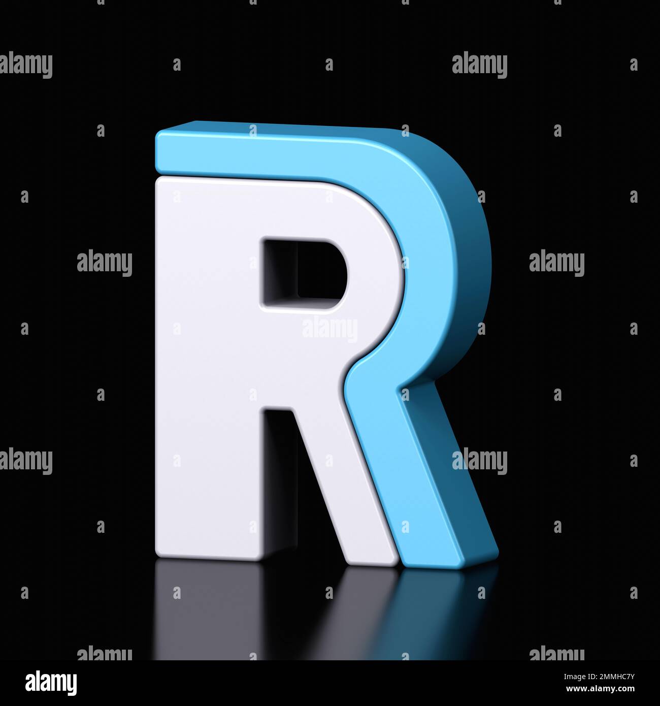 3d letter R plastic light blue and white from alphabet isolated in a ...