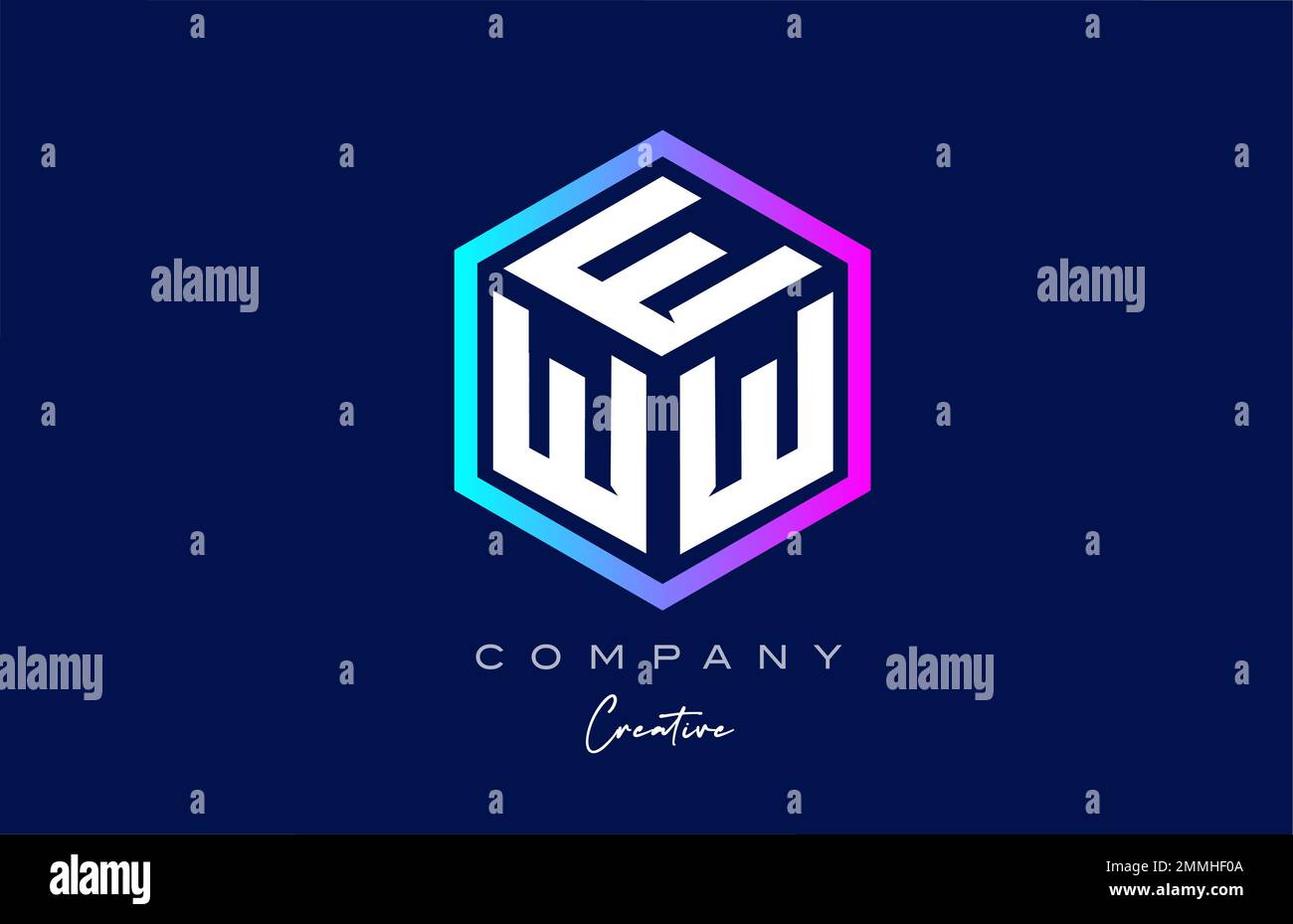 pink blue W three letter cube alphabet letter logo icon design with ...