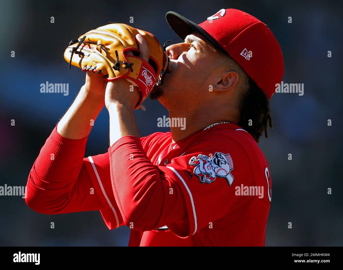 Cincinnati Reds' Luis Castillo reacts after the last out of the fifth ...