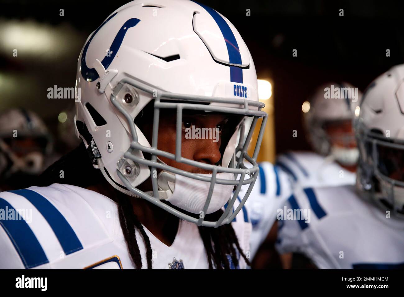 Indianapolis Colts defensive back Clayton Geathers walks in a tunnel ...