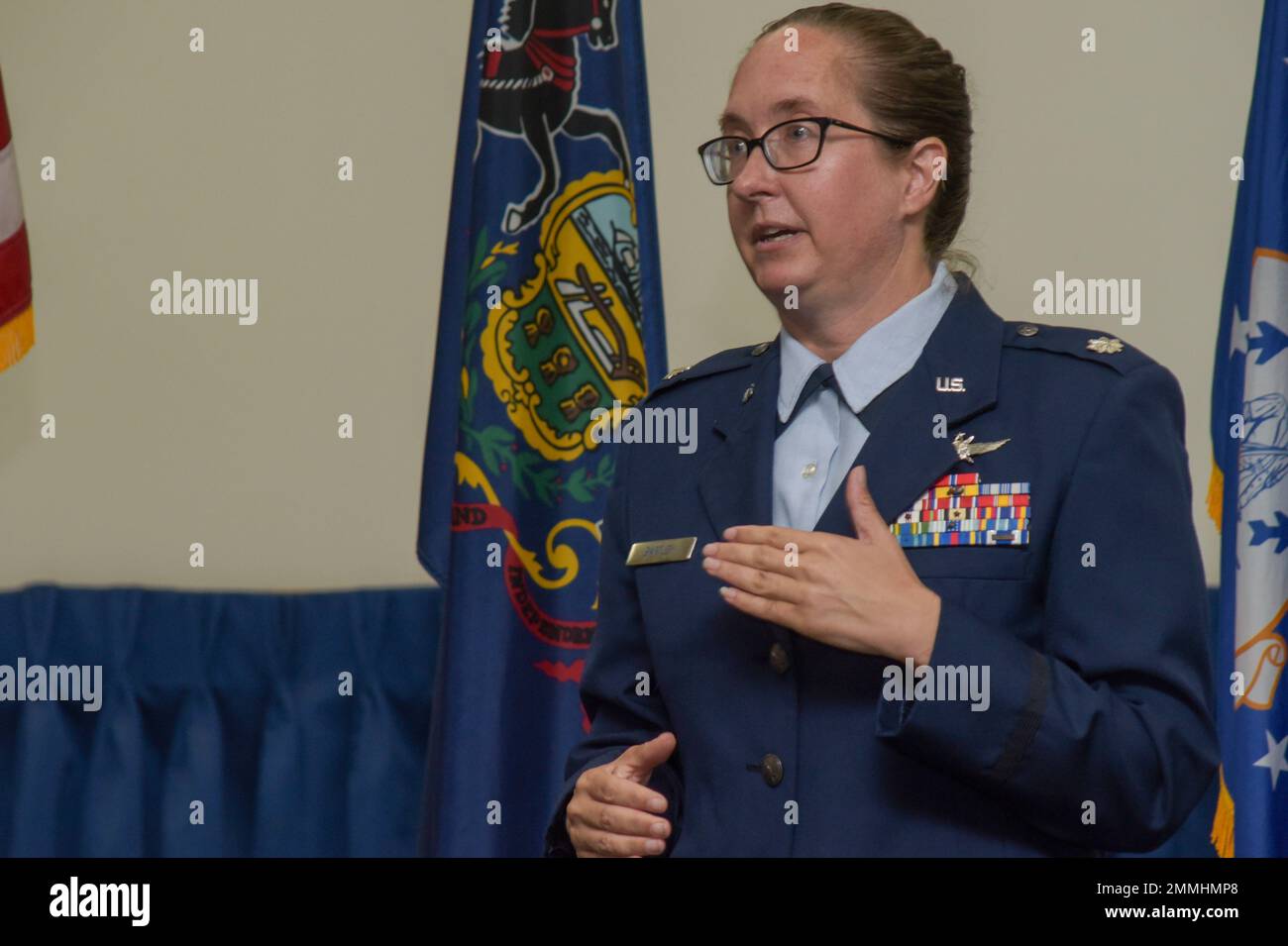 U.S. Air National Guard Lt. Col. Carolyn R. Bartley addresses the ...