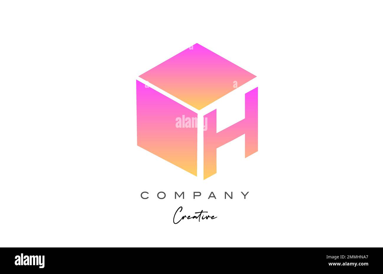 pink yellow H letter alphabet letter logo icon design. Creative cube ...