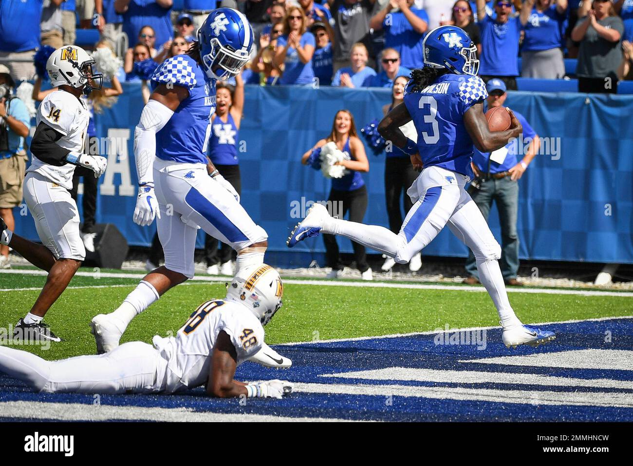 Kentucky Wildcats quarterback Terry Wilson (3) scores a touchdown ...
