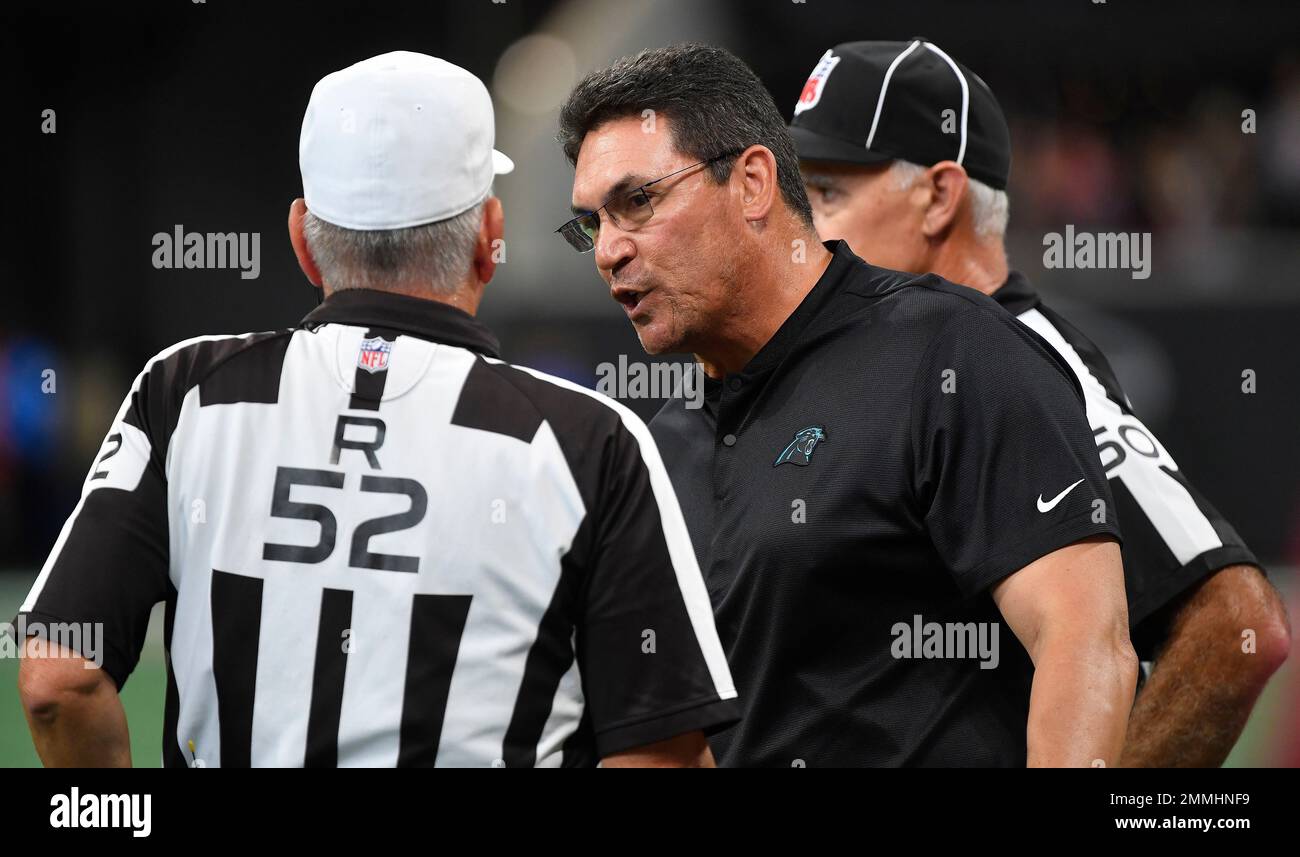 Carolina Panthers head coach Ron Rivera speaks with referee Bill ...
