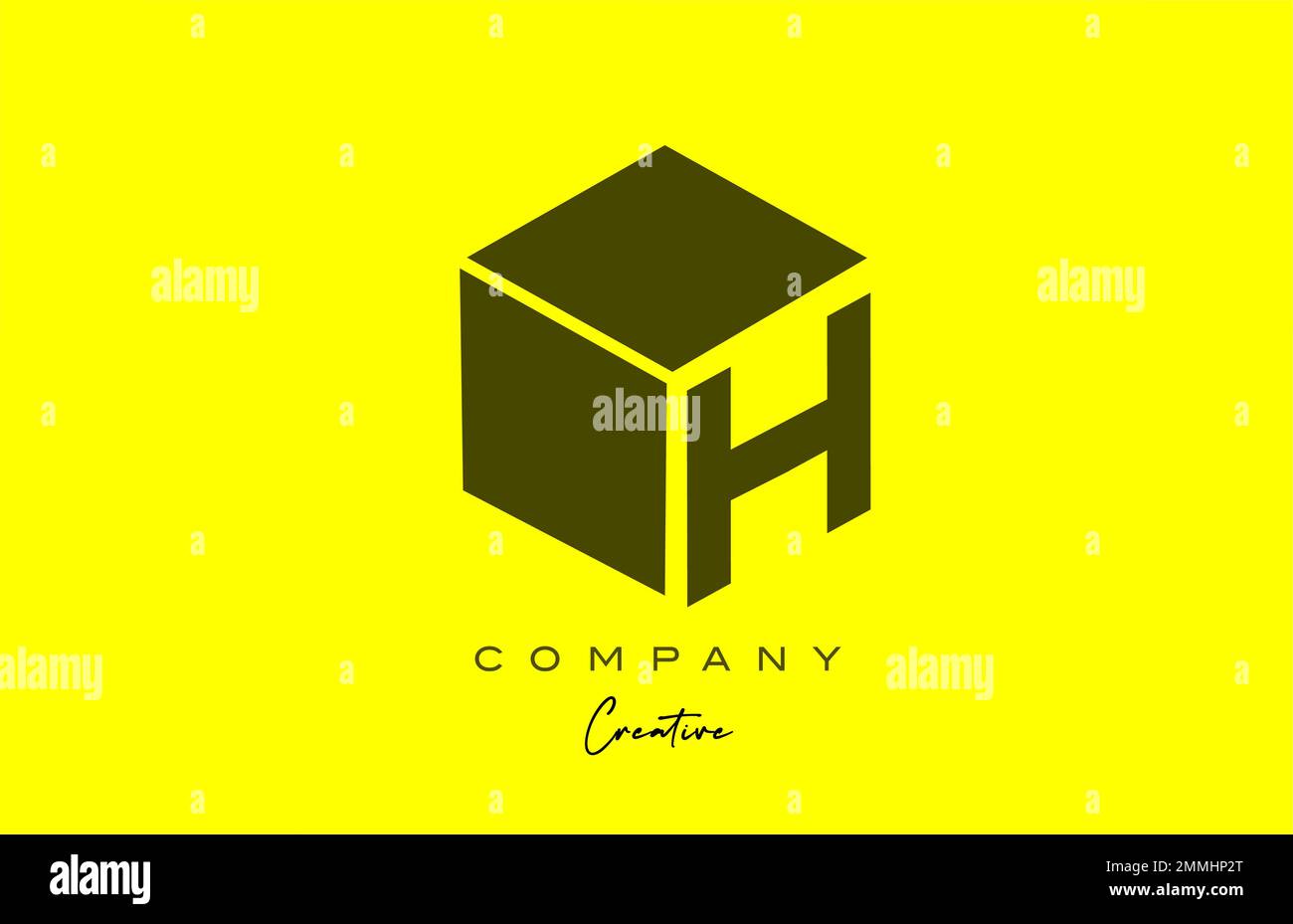 yellow black H letter alphabet letter logo icon design. Creative cube ...