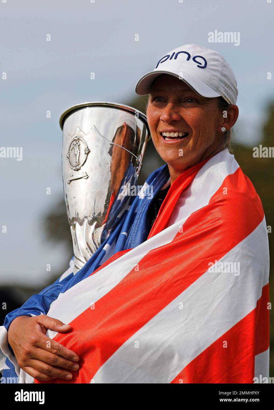 Angela Stanford of the U.S. poses with her trophy after winning the ...