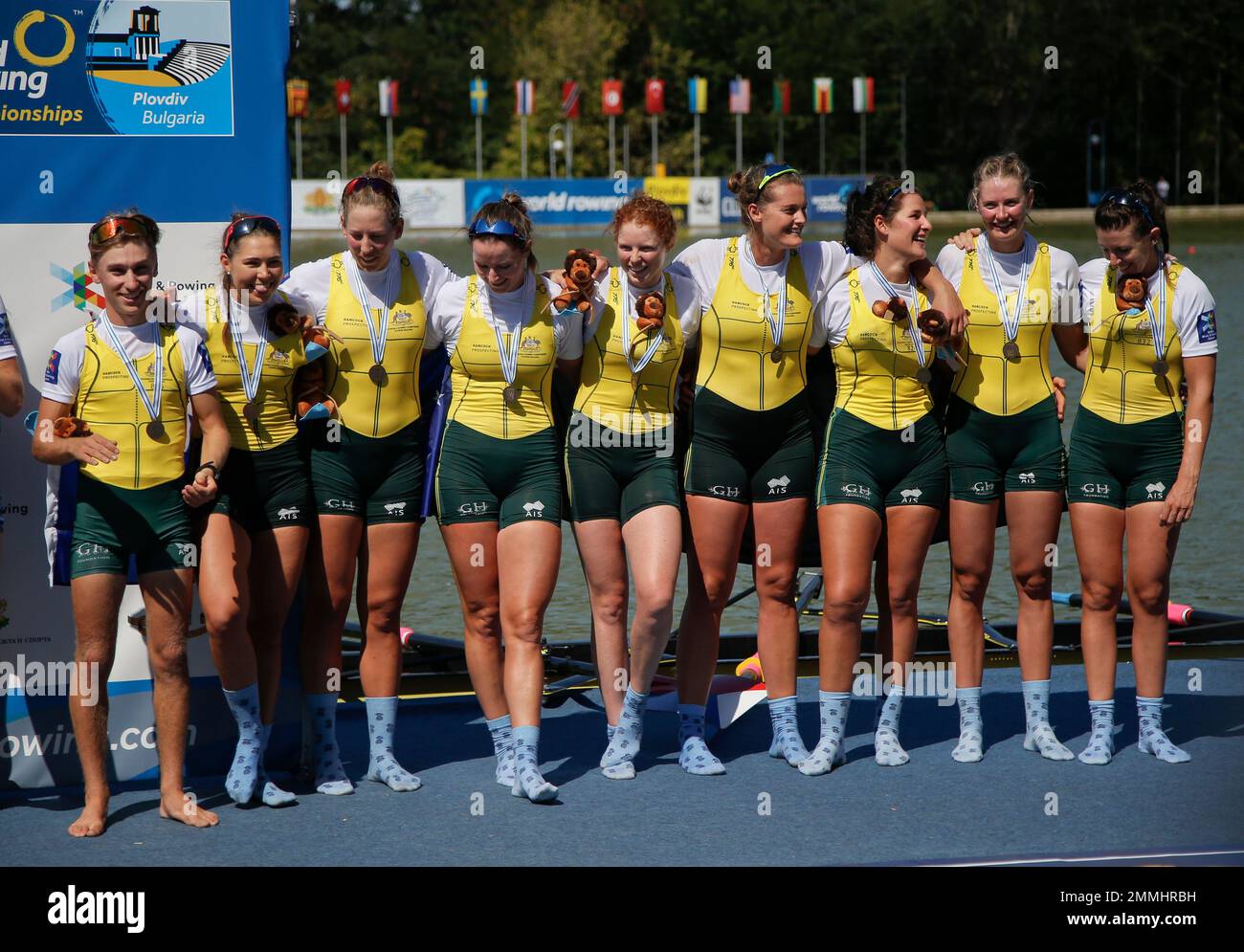 Bronze medalists Australia pose after the medals ceremony of the Women ...