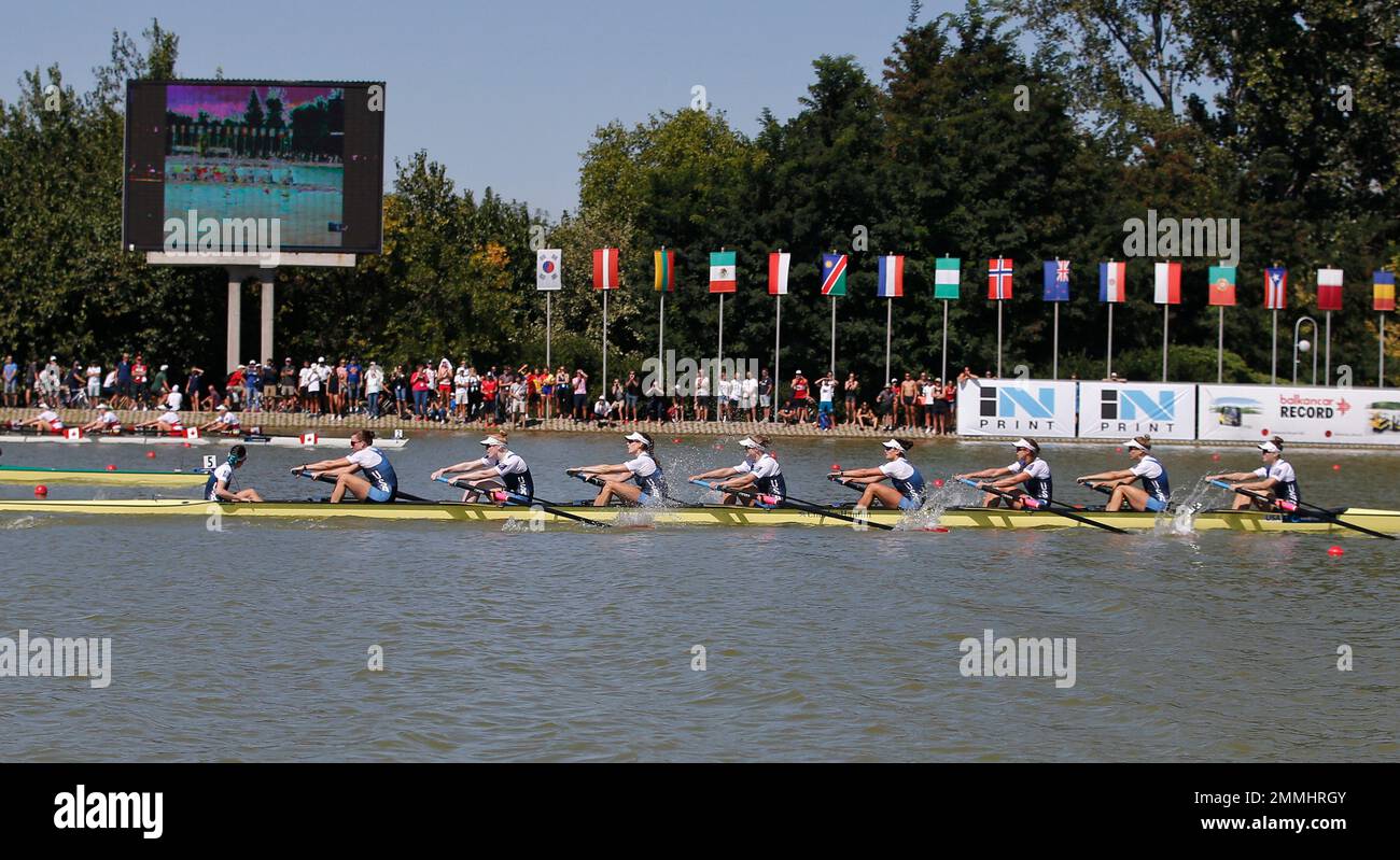 The United States crew competes in the Women's Eight final at the World ...