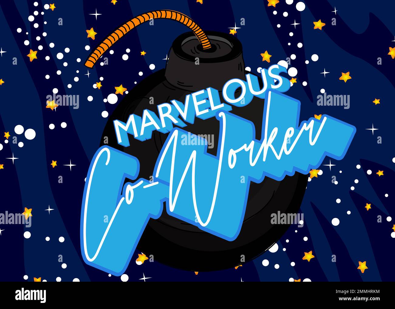 Marvelous Co-worker text with black Bomb. Cartoon Vector Illutration ...