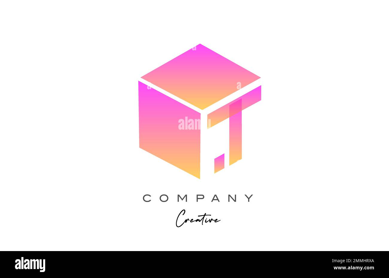 pink yellow T letter alphabet letter logo icon design. Creative cube ...