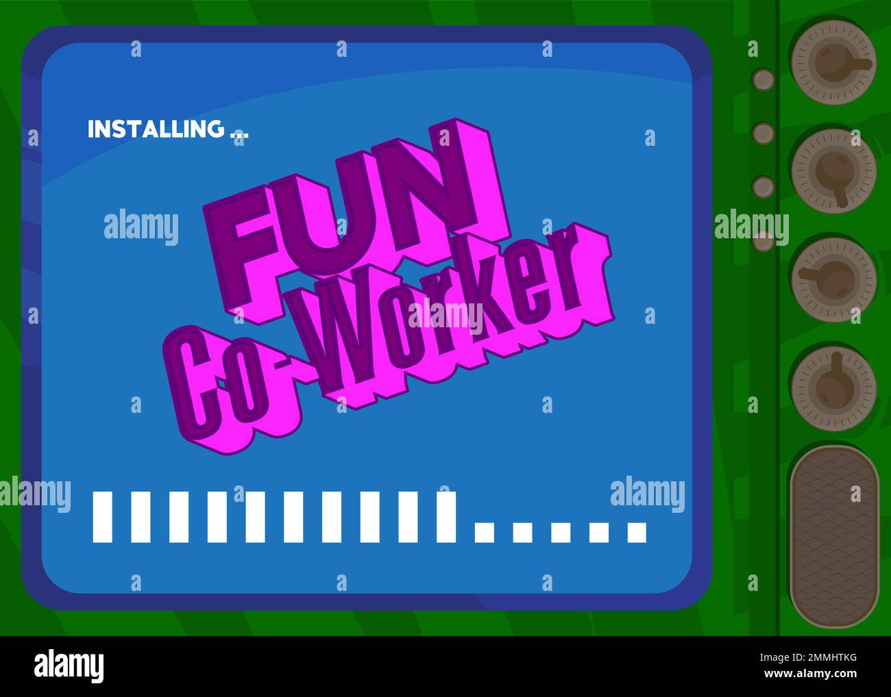 Cartoon Computer With the word Fun Co-worker. Message of a screen ...