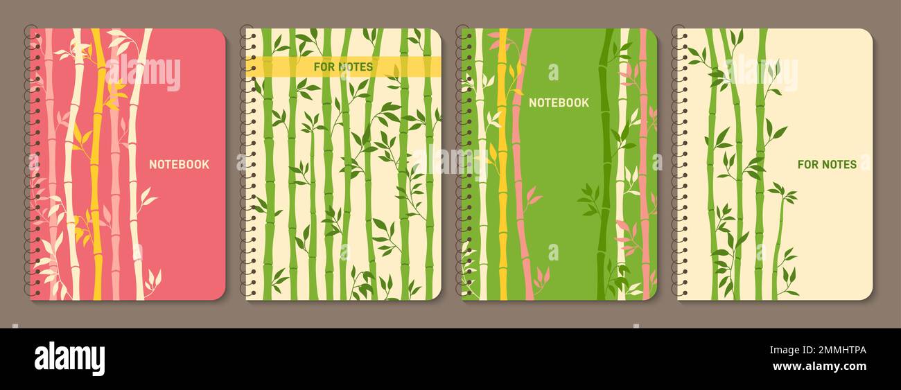 Bamboo stem trendy notebook cover set. Exotic fresh natural plant ...