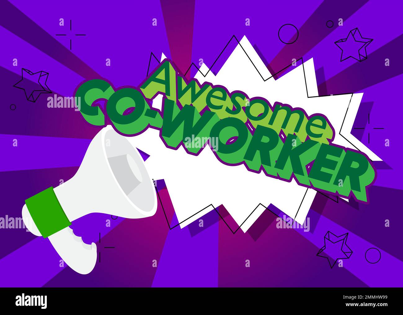 Awesome Co-worker text with cartoon Megaphone. Vector Announcement ...