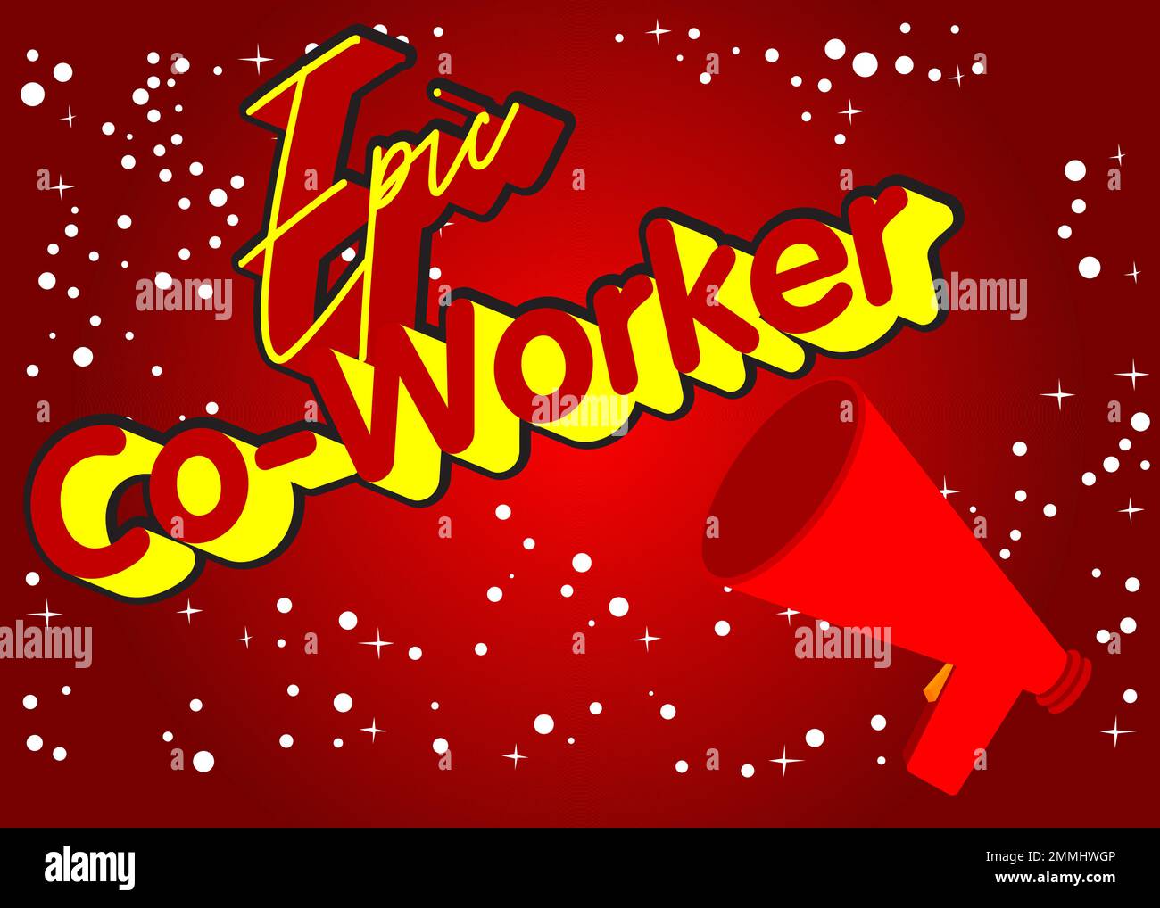 Epic Co-worker text with cartoon Megaphone. Vector Announcement ...