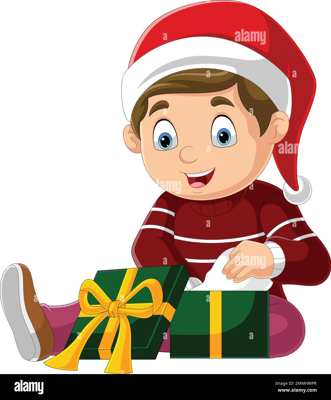 Cartoon boy wearing christmas hat Cut Out Stock Images & Pictures - Alamy