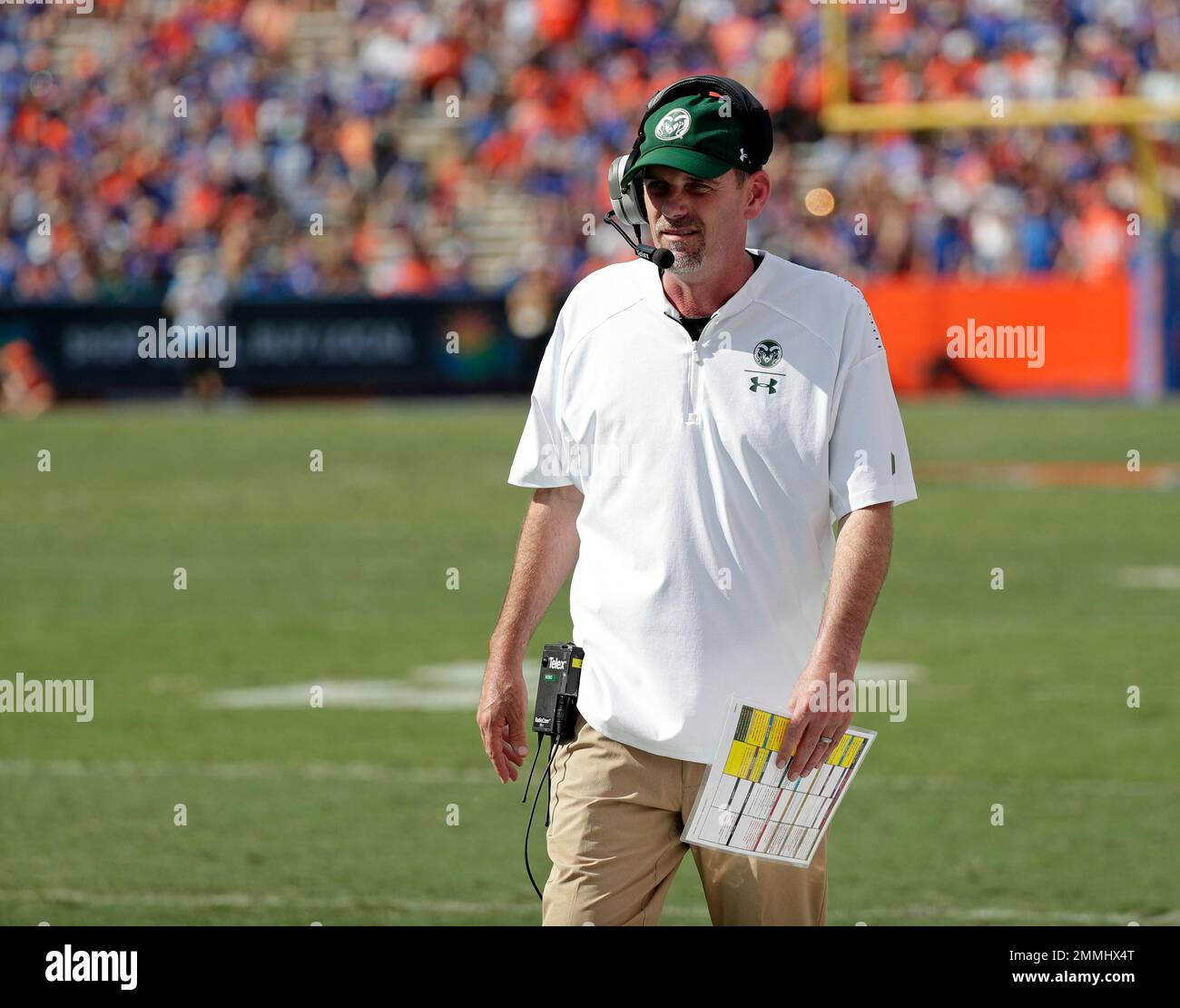 Colorado State head coach Mike Bobo walks along the sideline during the ...