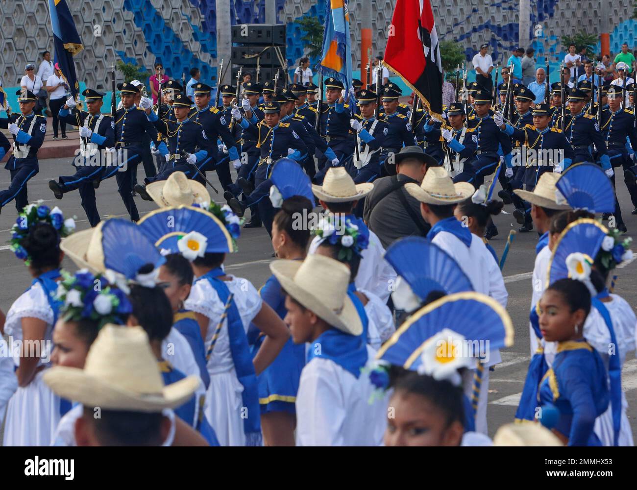 Nicaraguan police march marking the Independence Day celebrations in ...