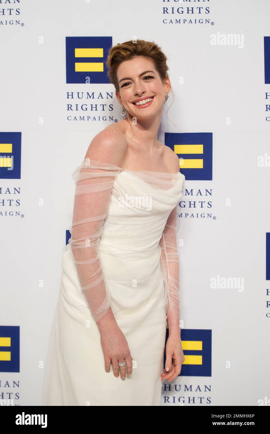 Actress Anne Hathaway Arrives At The Human Rights Campaign Hrc