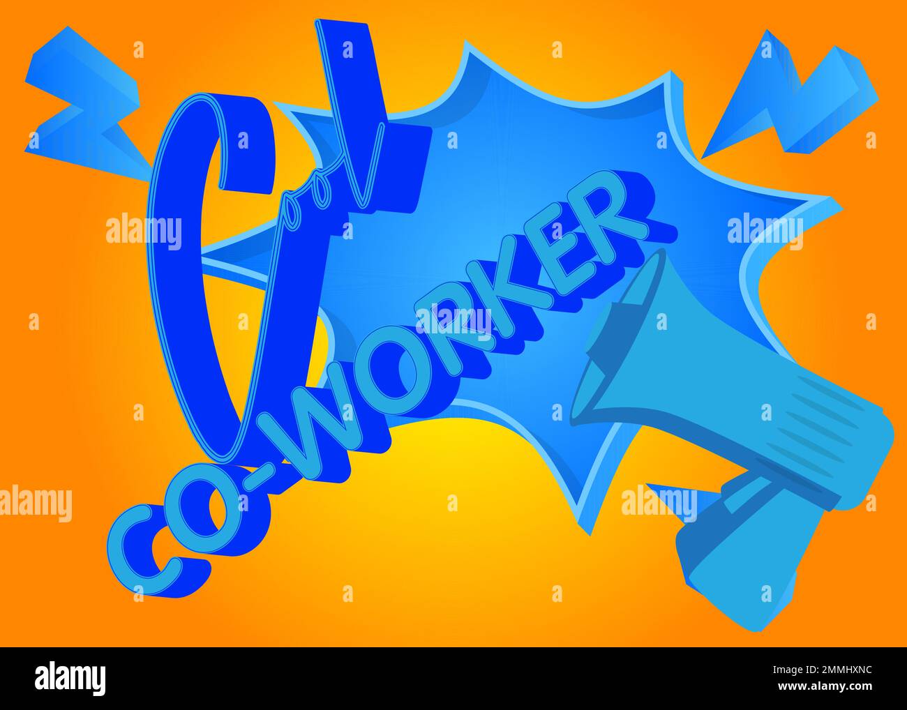 Cool Co-worker text with cartoon Megaphone. Vector Announcement ...