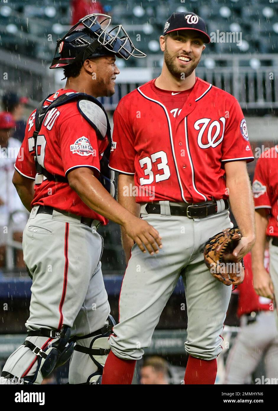 Washington Nationals pitcher Matt Grace and catcher Spencer Kieboom ...