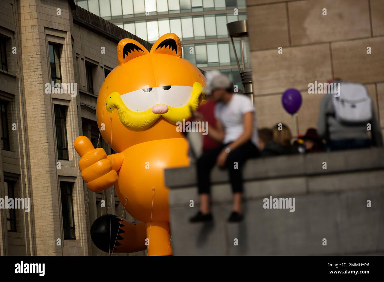 A giant inflated balloon with the shape of the comic strip character ...