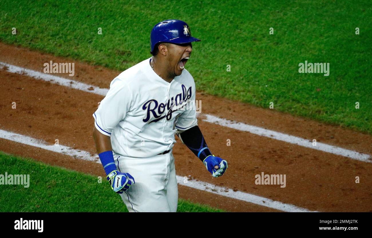 Kansas City Royals' Salvador Perez celebrates after hitting a grand ...