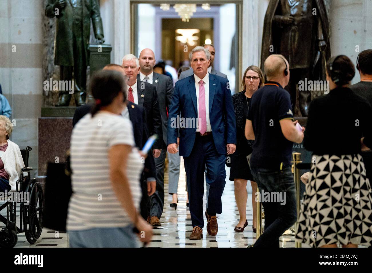 House Majority Leader Kevin McCarthy of Calif., center, accompanied by ...