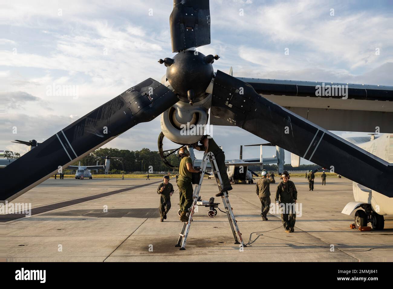 U.S. Marines with Marine Medium Tiltrotor Squadron (VMM) 162 maintain ...