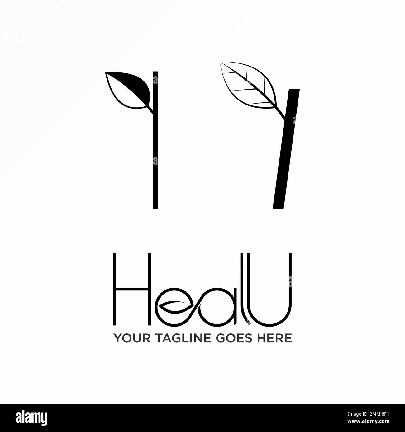 Simple stalk and leaf element. Letter EA sans serif font image graphic ...