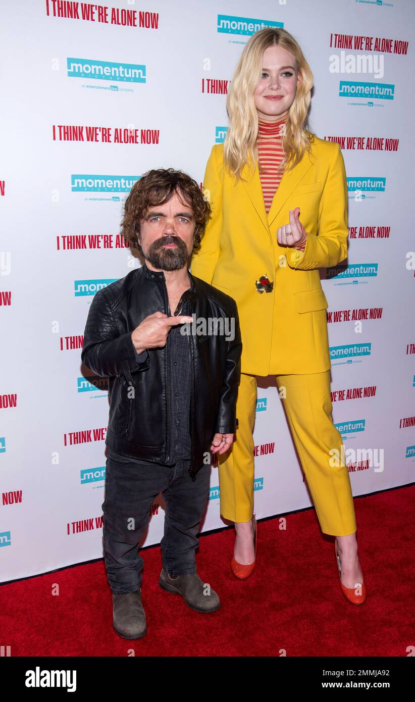 Peter Dinklage and Elle Fanning attend a screening of "I Think We're Alone Now" at Dolby 88 on ...