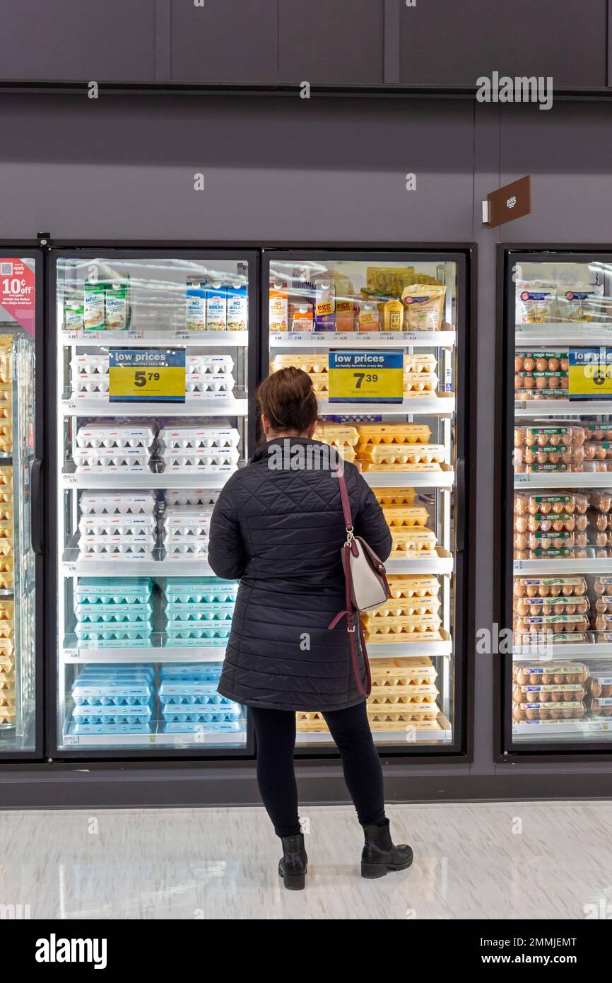 Macomb Twp., Michigan - A woman shops for eggs at a Meijer Grocery ...
