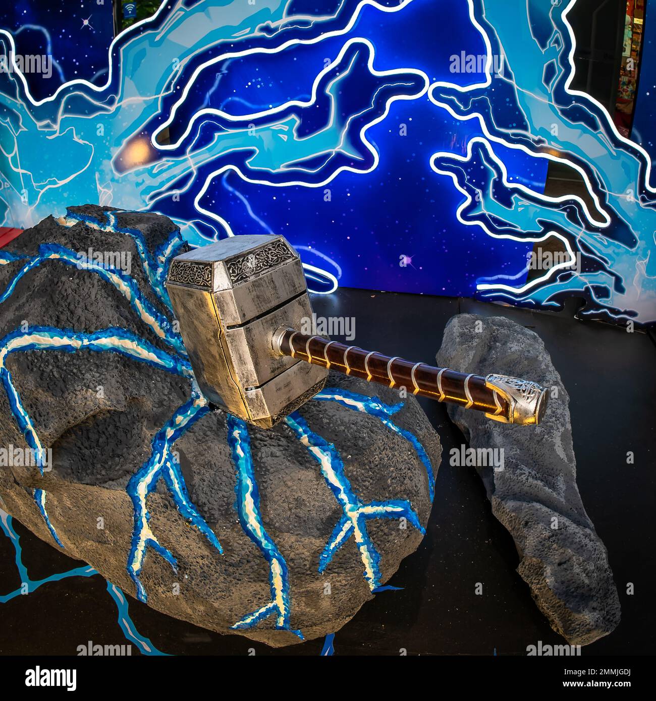 Thor hammer on display at Plaza Singapura Stock Photo - Alamy