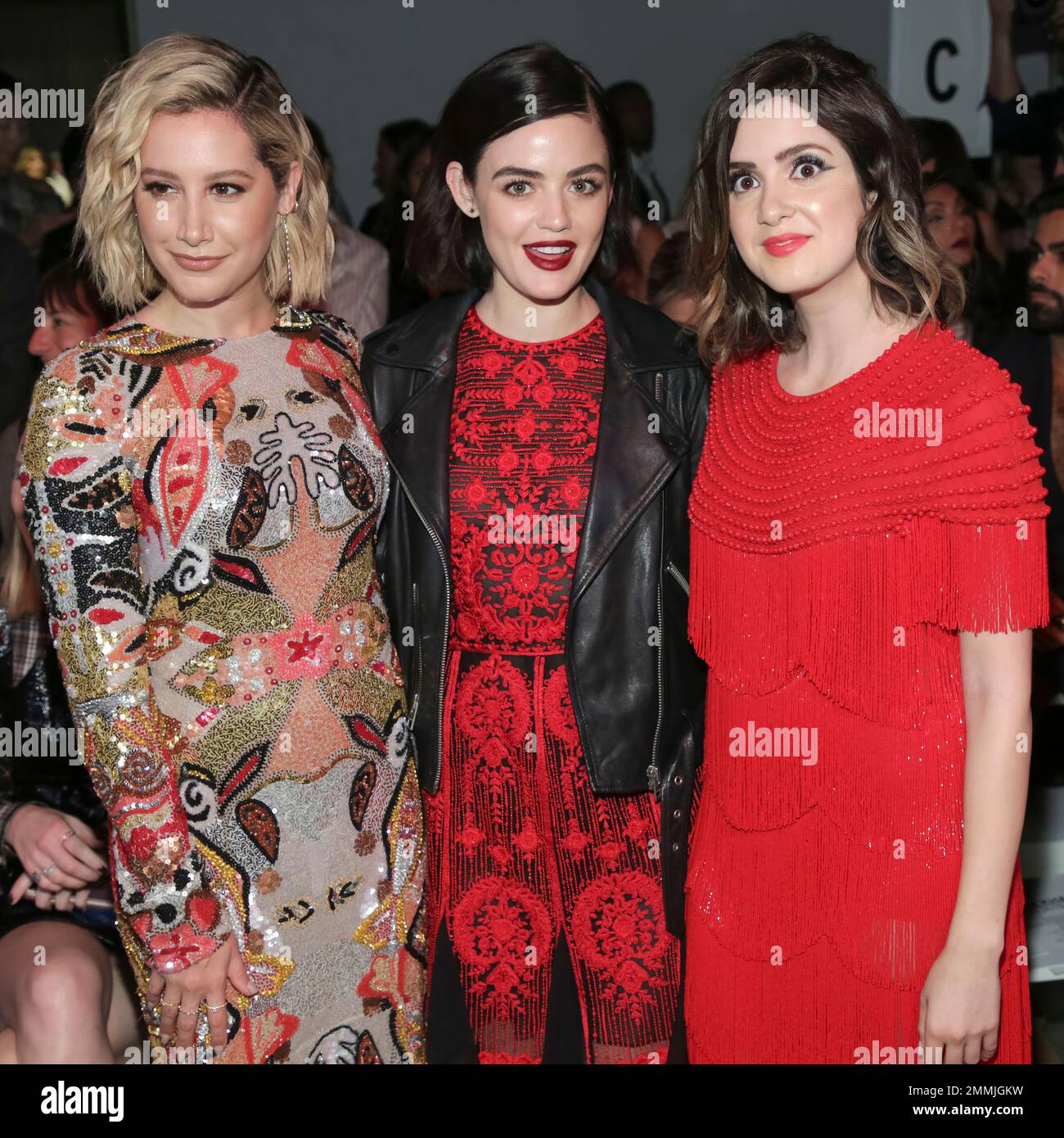 Ashley Tisdale, left, and Lucy Hale, center, and Laura Marano, attend ...