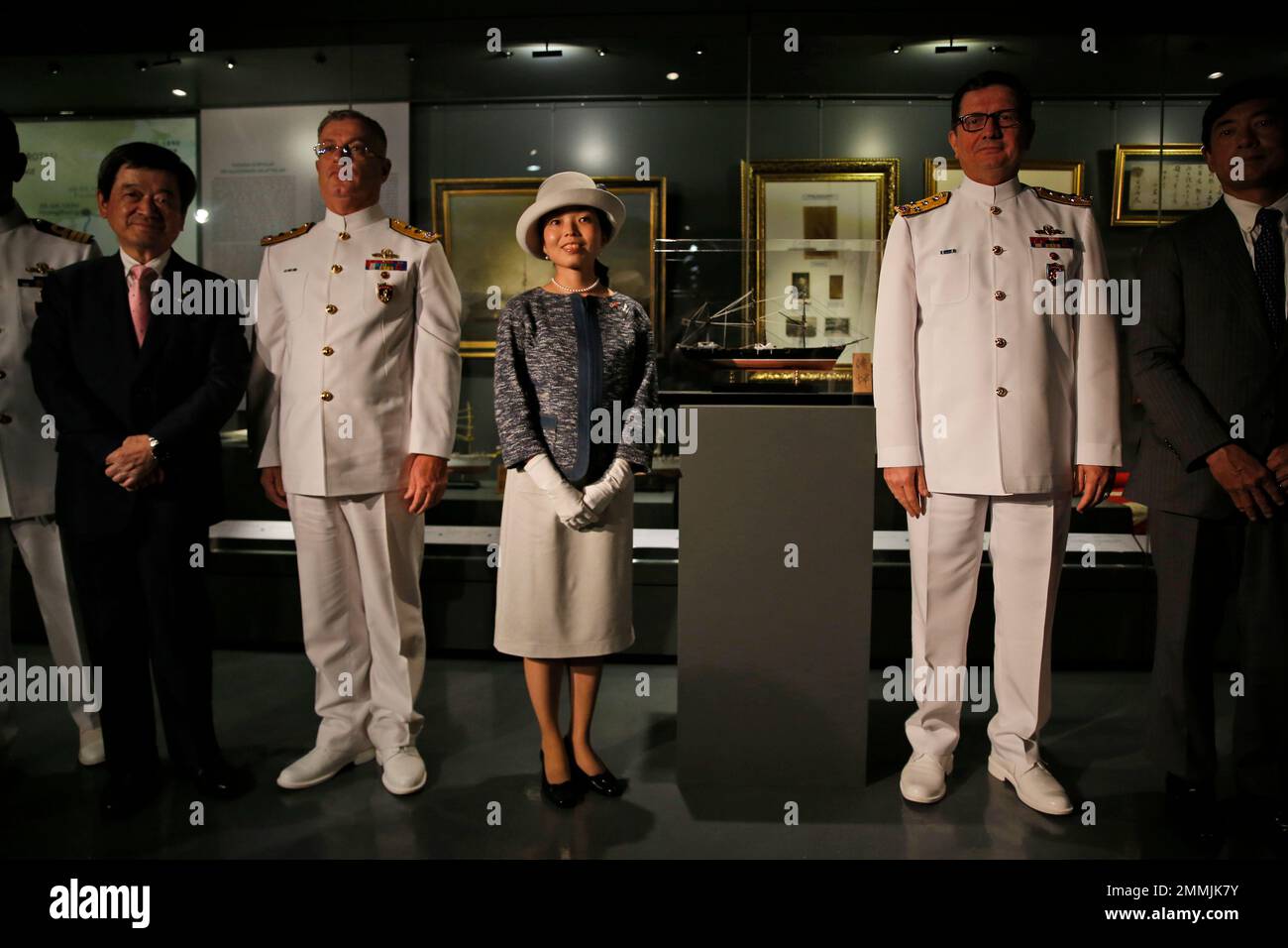 Japan's Princess Akiko poses for photographs during a visit at the Besiktas Marine Museum in ...