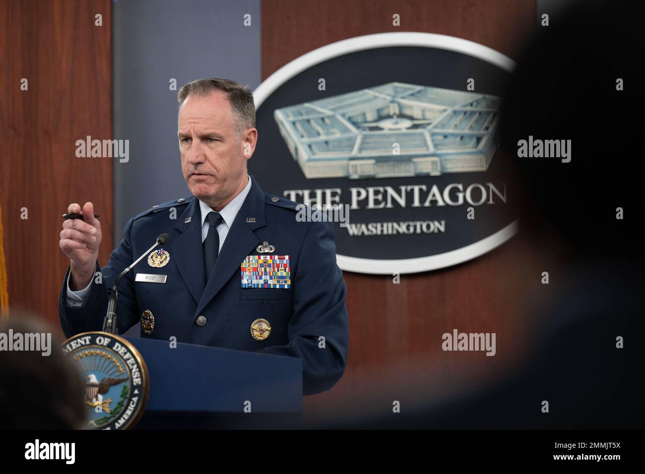 Pentagon Press Secretary Air Force Brig. Gen. Pat Ryder speaks during a press briefing, the ...