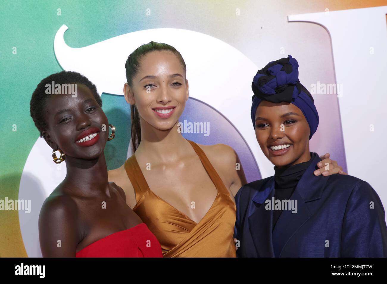 Adut Akech, from left, Yasmin Wijnaldum and Halima Aden attend the BoF ...